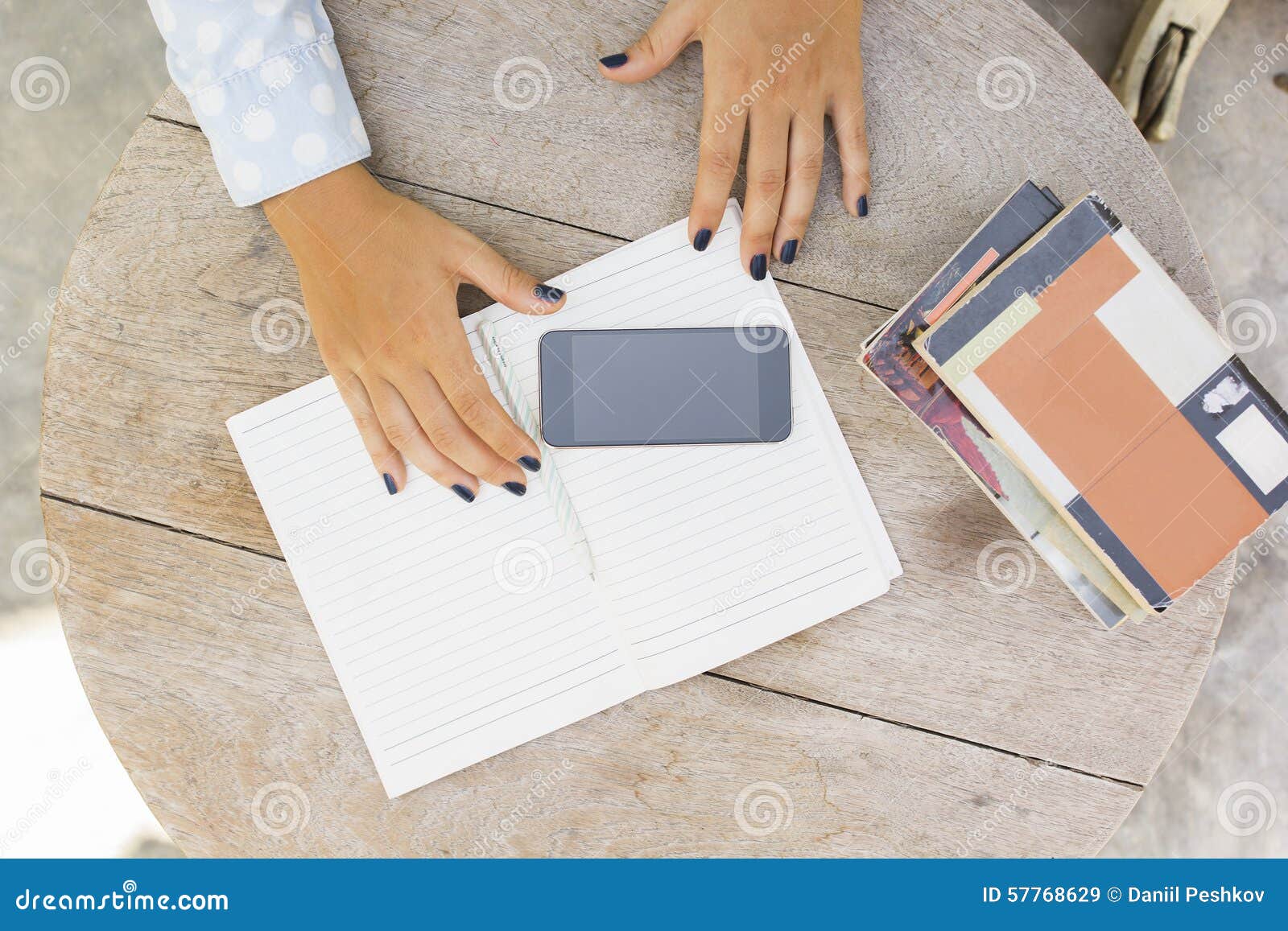 Girl with Books, Diary and Cell Phone Stock Image - Image of books ...