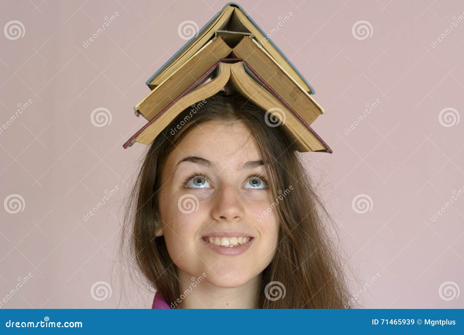 Girl with Books on Her Head Stock Image - Image of library, learn: 71465939