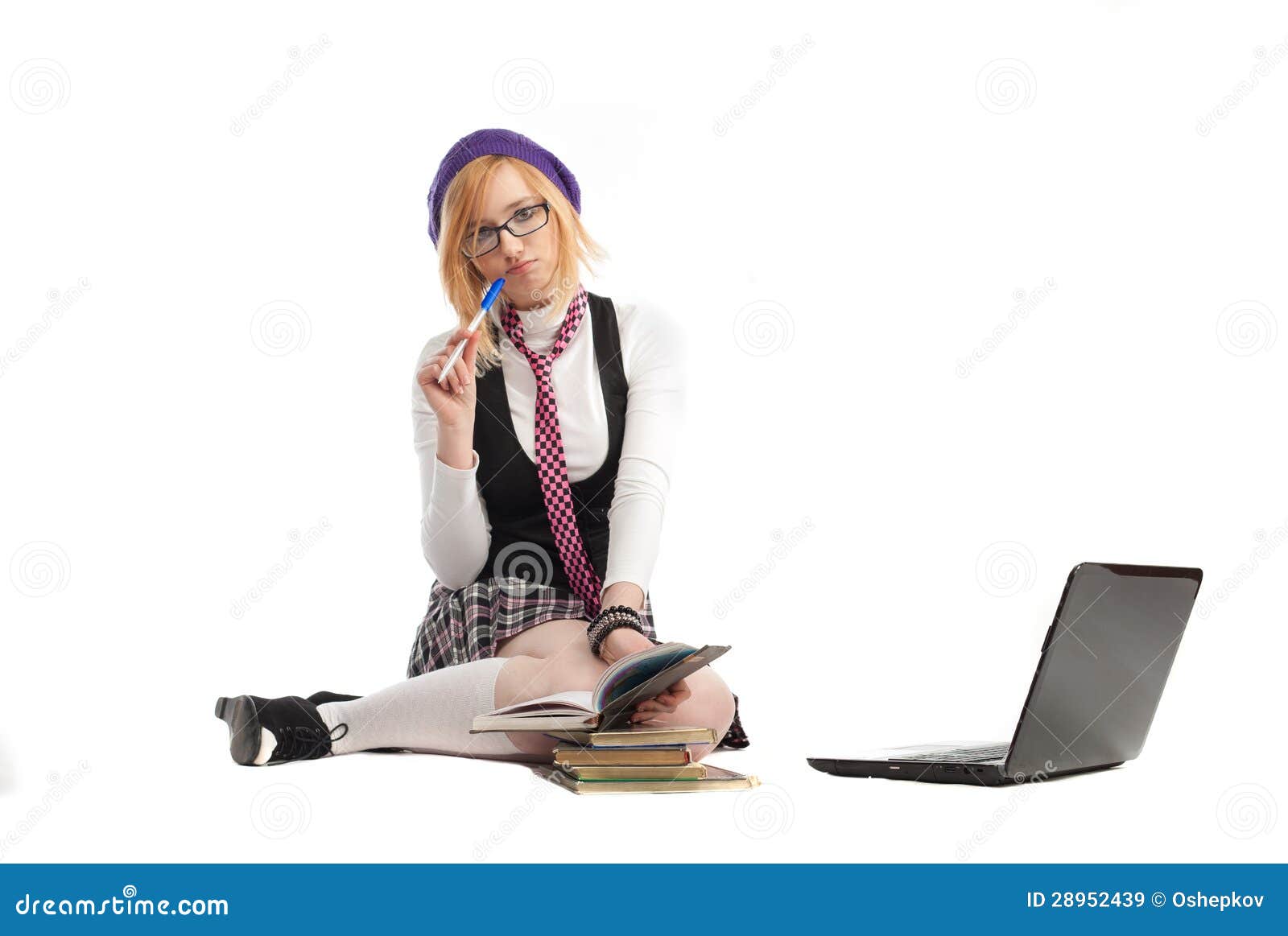Girl with books and laptop stock image. Image of preschool - 28952439