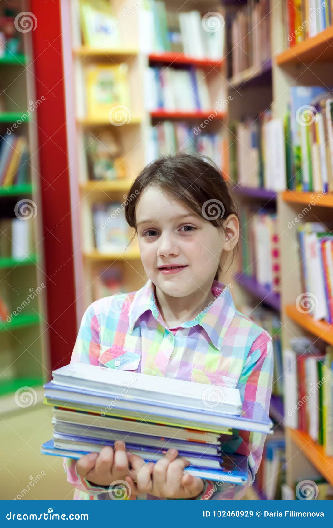 Girl with Books in Library. Stock Image - Image of reading, happy ...