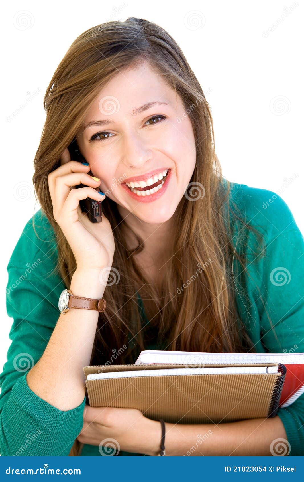 Girl with Books and Mobile Phone Stock Photo - Image of people ...