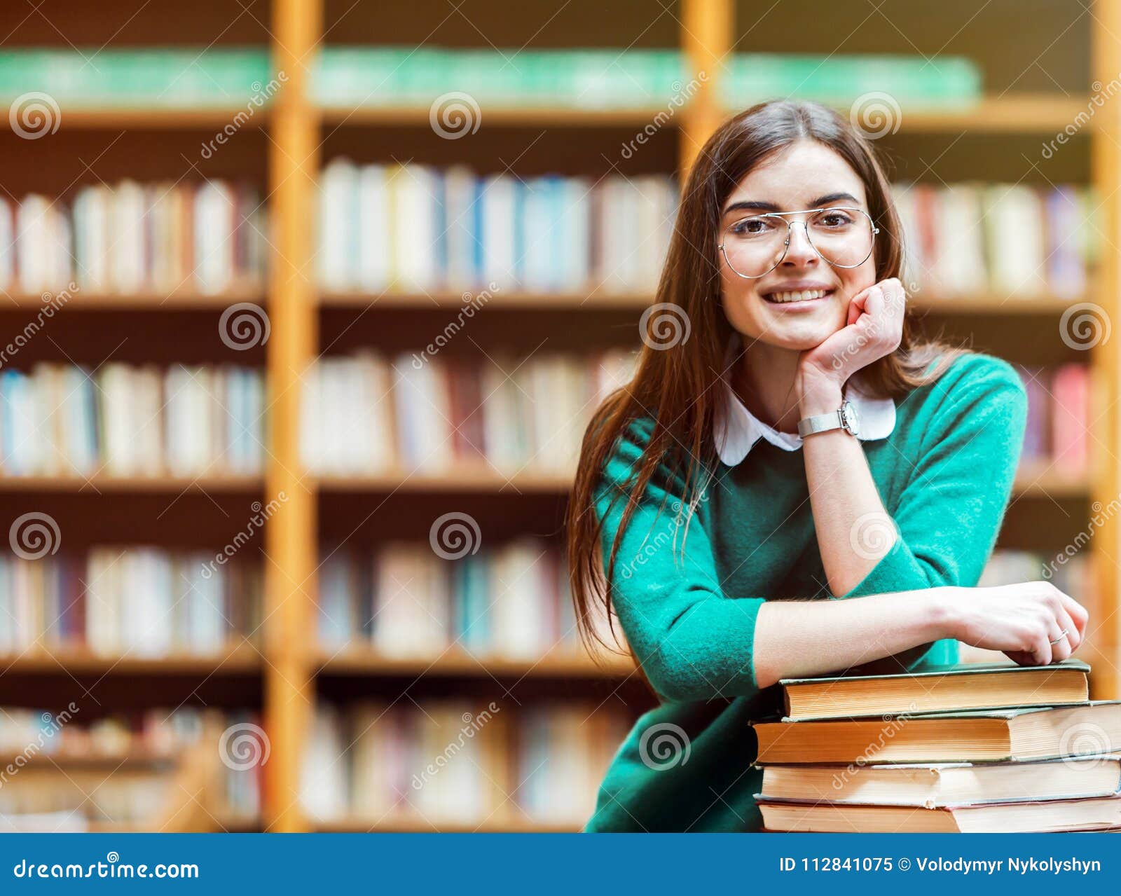 Girl with the Books Stack stock image. Image of elegant - 112841075