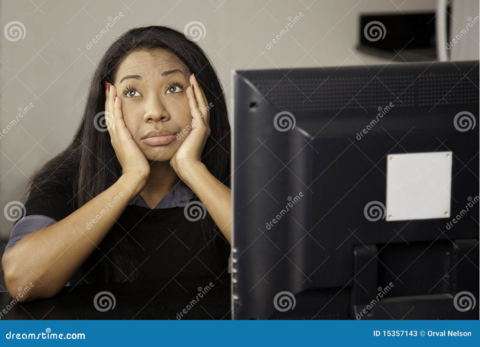 Girl bored at computer. stock image. Image of desk, travel - 15357143