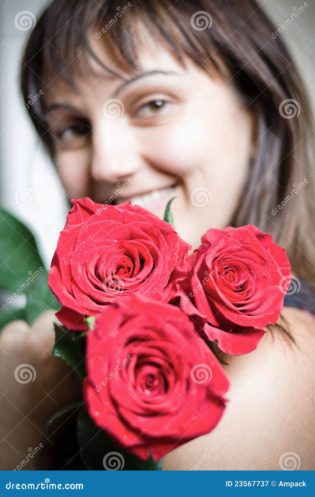 Girl a bouquet of roses stock image. Image of hair, lady - 23567737