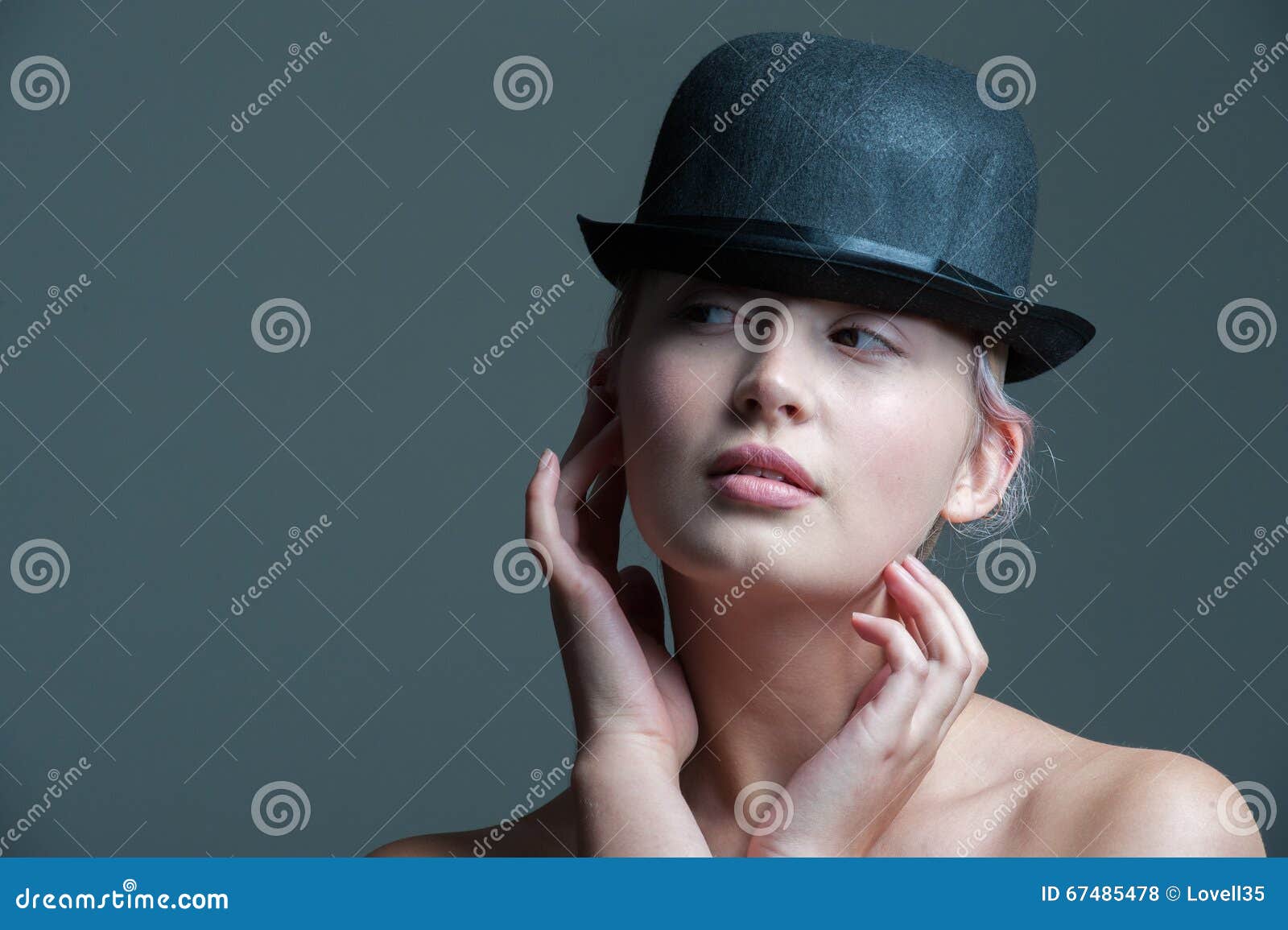Girl in bowler hat stock photo. Image of posing, young - 67485478
