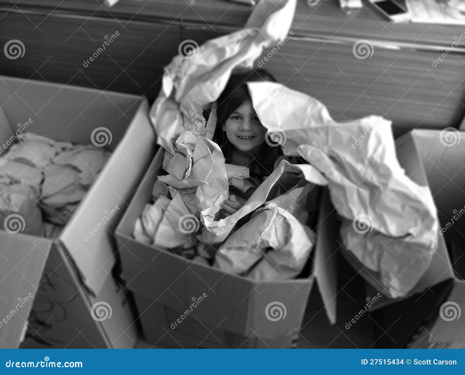 Girl in Box with Paper stock photo. Image of package - 27515434