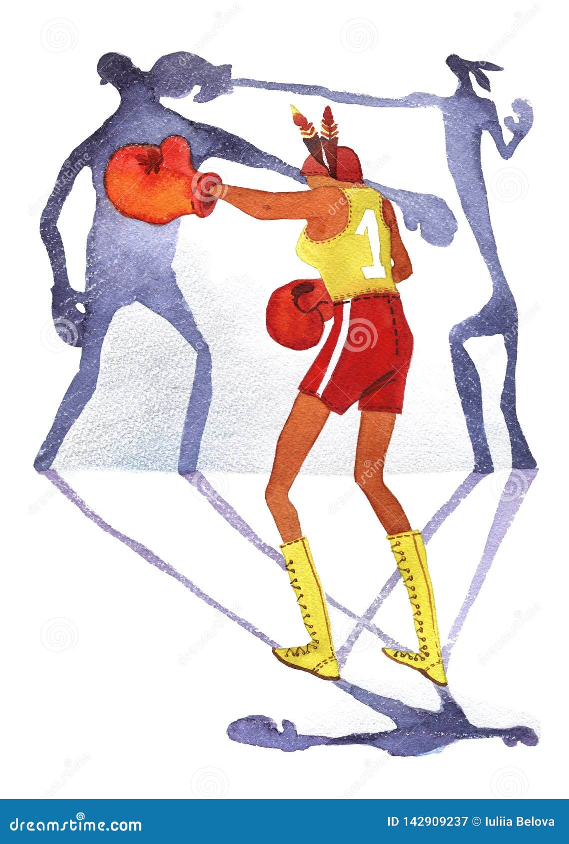 Boxing, Girl Boxing with Two Shadows Stock Illustration - Illustration ...