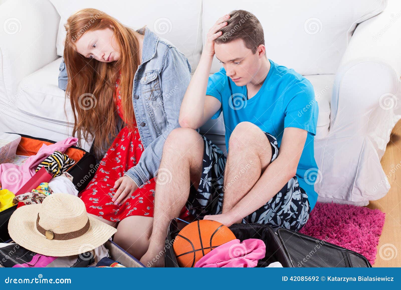 Girl and Boy Having Problems with Packing Stock Photo - Image of ...