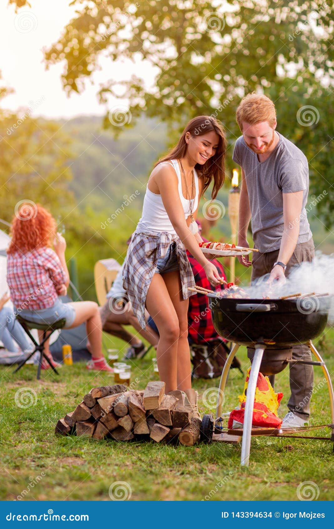 Girl and Boy Preparing Barbecue Stock Photo - Image of lifestyle, party ...