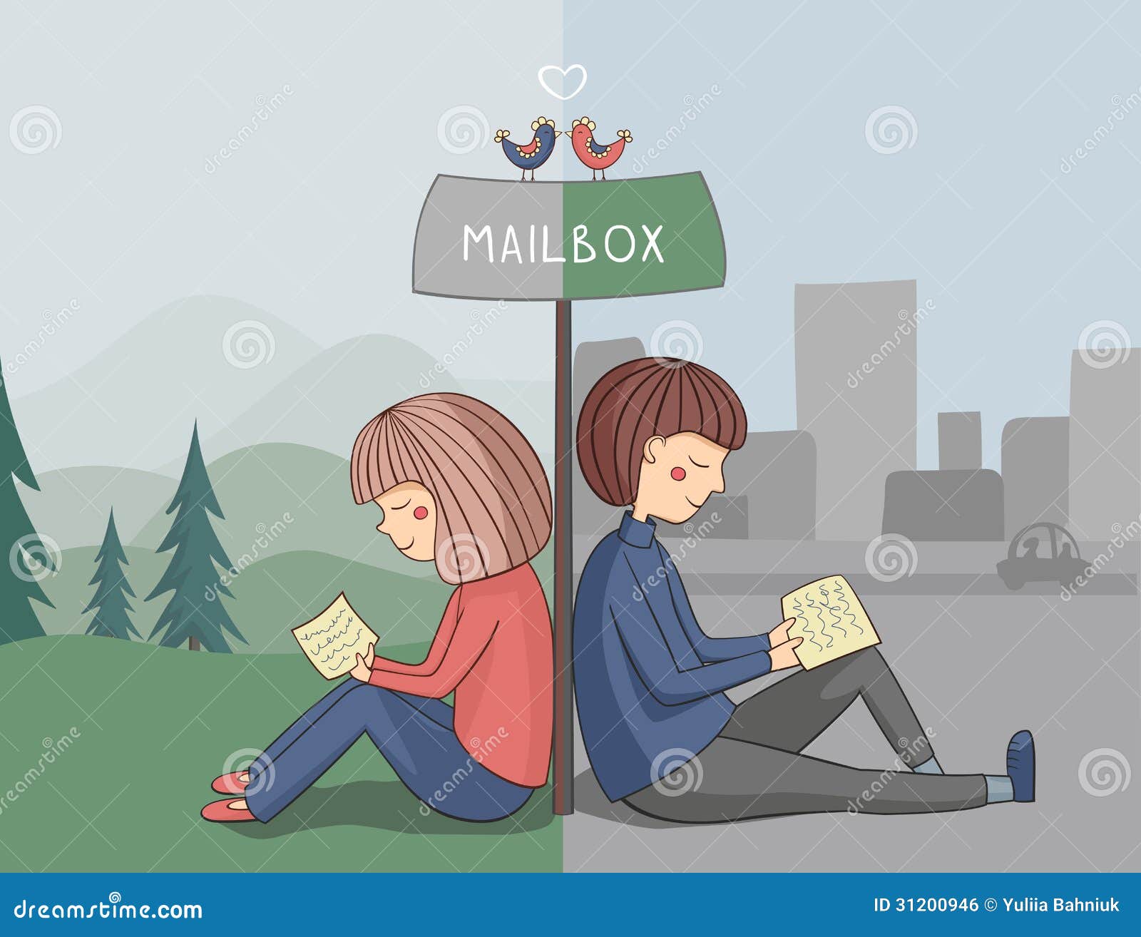 Girl and boy read mail stock vector. Illustration of international ...
