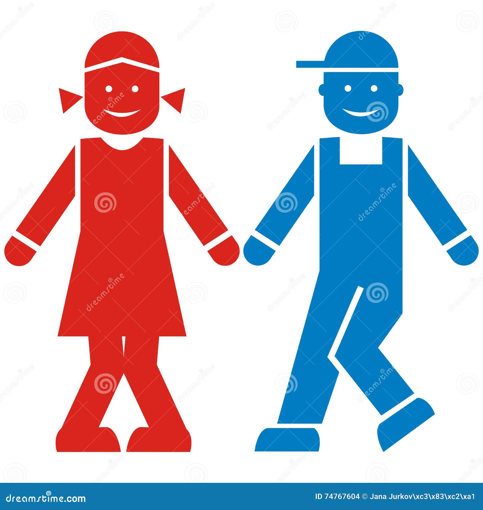 Girl and Boy, Red and Blue Colors,isolated Object, School Children ...