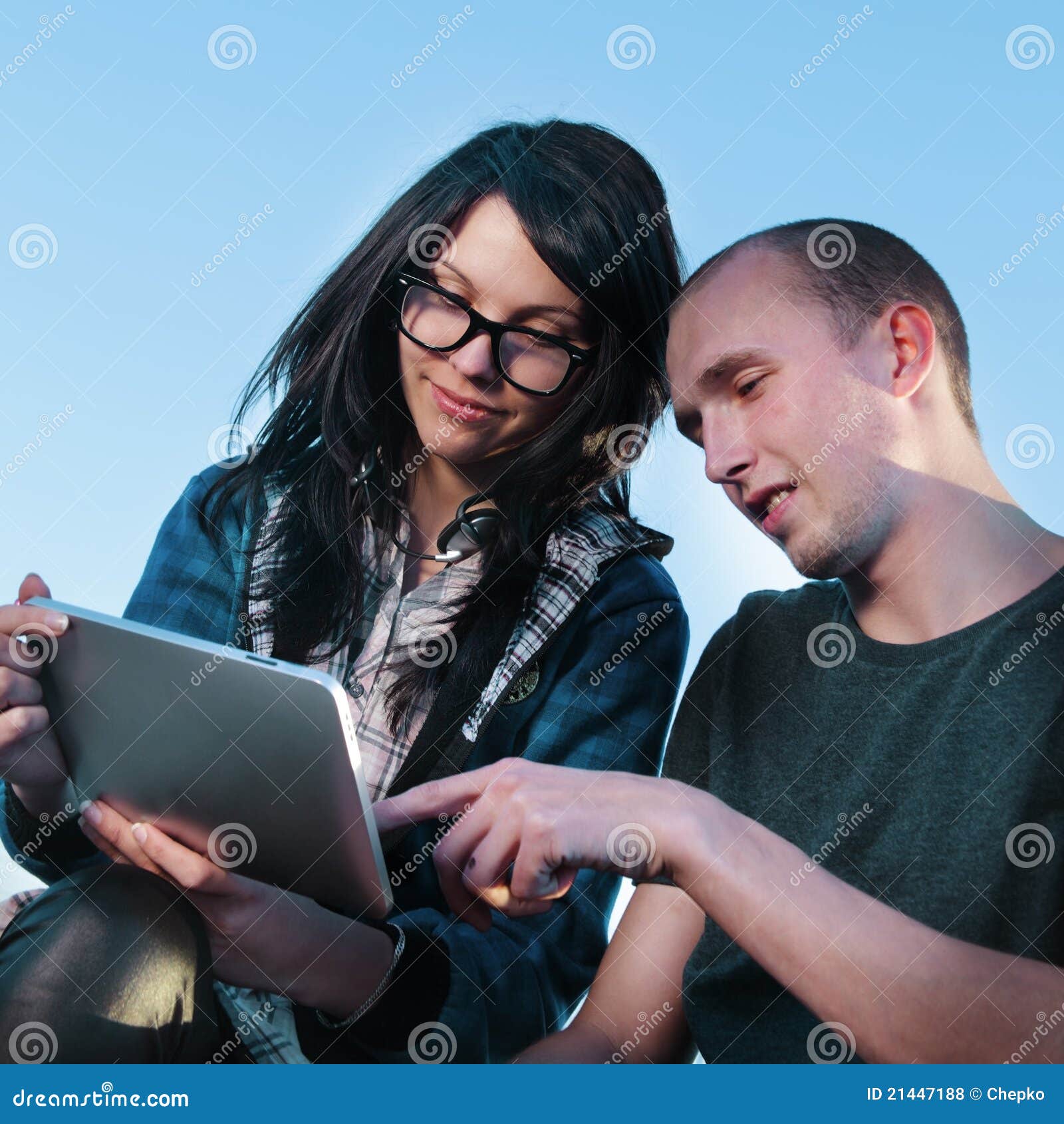 Girl and Boy with Tablet Pc Stock Photo - Image of black, computers ...