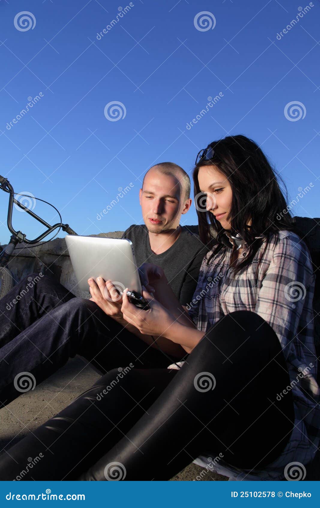 Girl and Boy with Tablet Pc Stock Photo - Image of liquid, close: 25102578