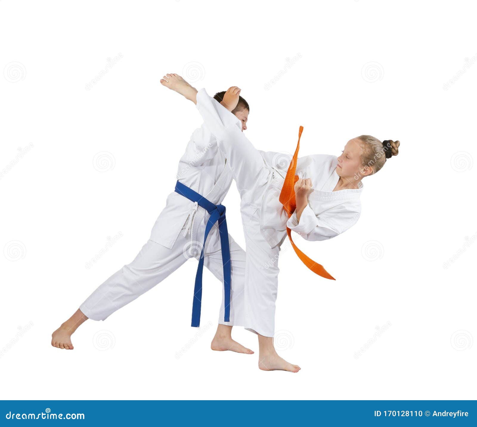 Girl and Boy are Training Attack and Defense Karate Stock Photo - Image ...