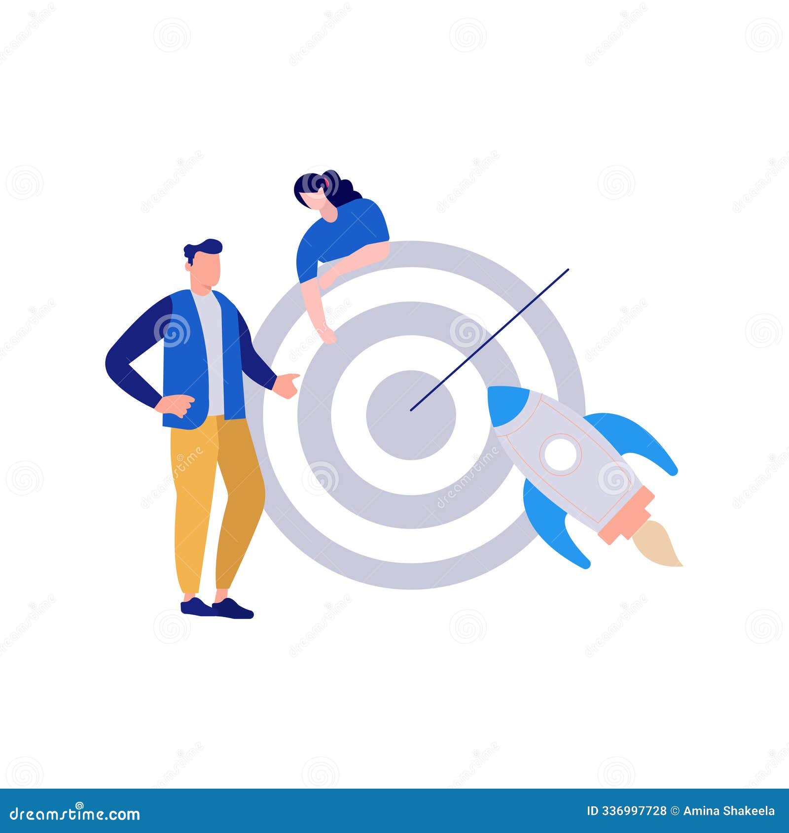 The Girl and the Boy are Working on Target Goal Stock Illustration ...