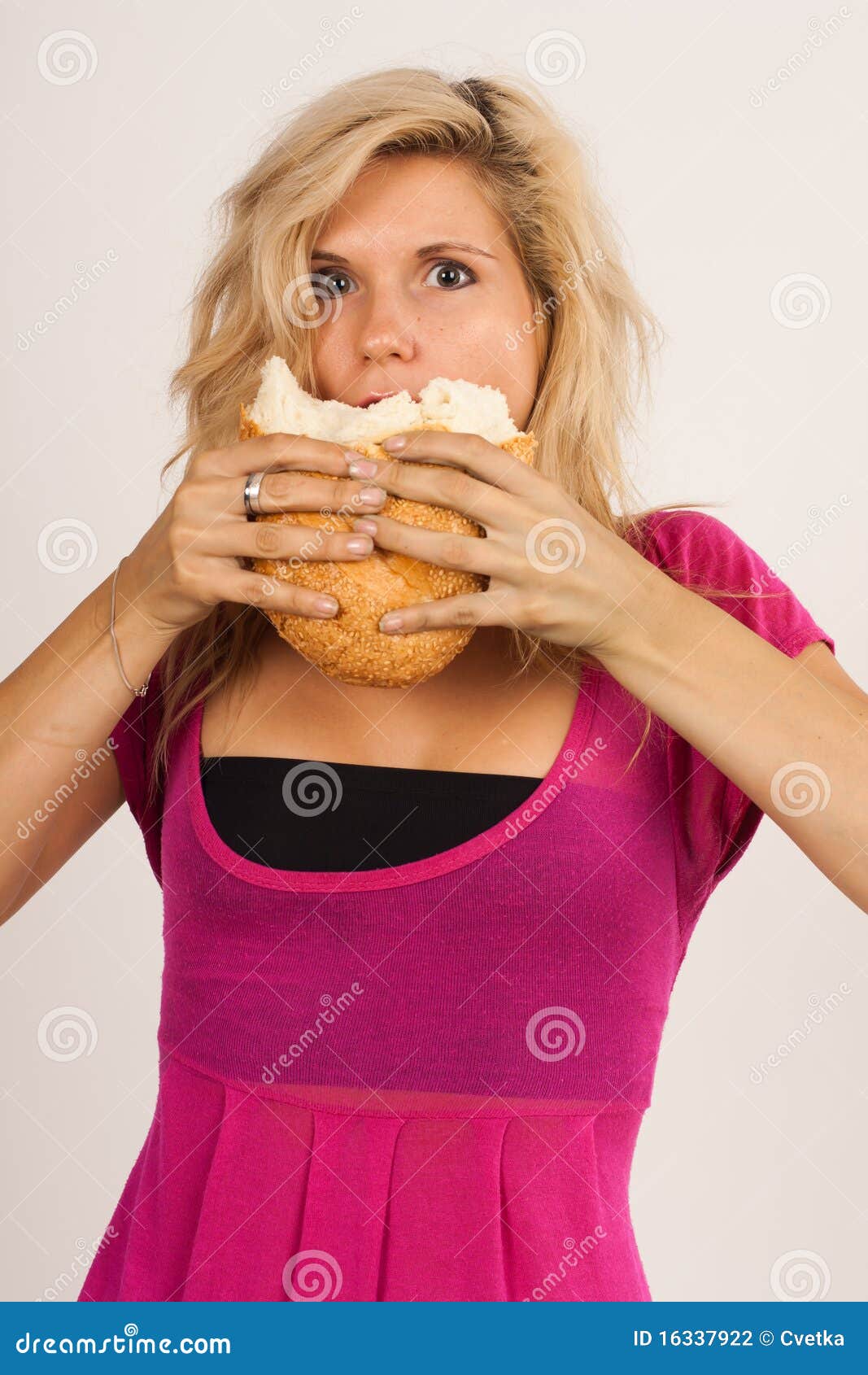 Girl with bread stock photo. Image of beautiful, grain - 16337922