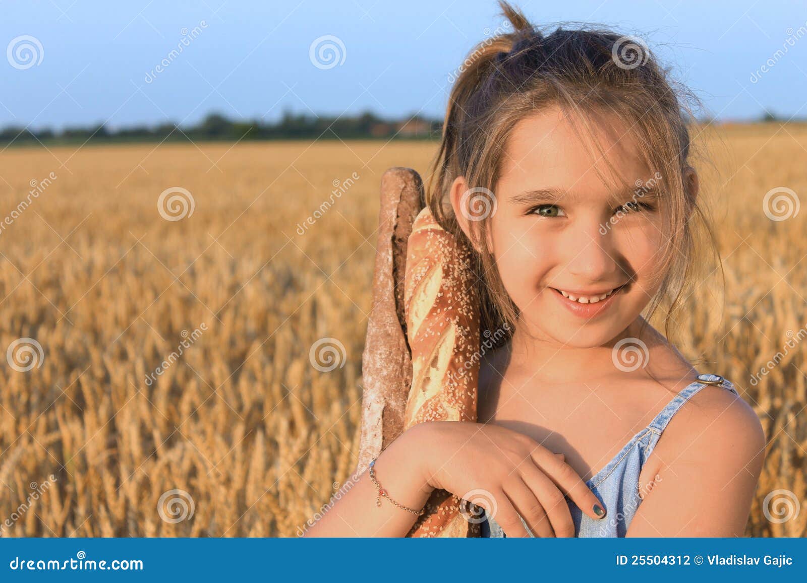 Girl with Bread in the Wheat Field Stock Photo - Image of healthy ...