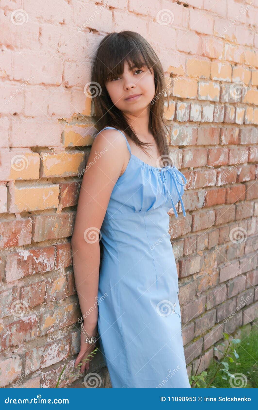 The girl at a brick wall stock image. Image of adult - 11098953