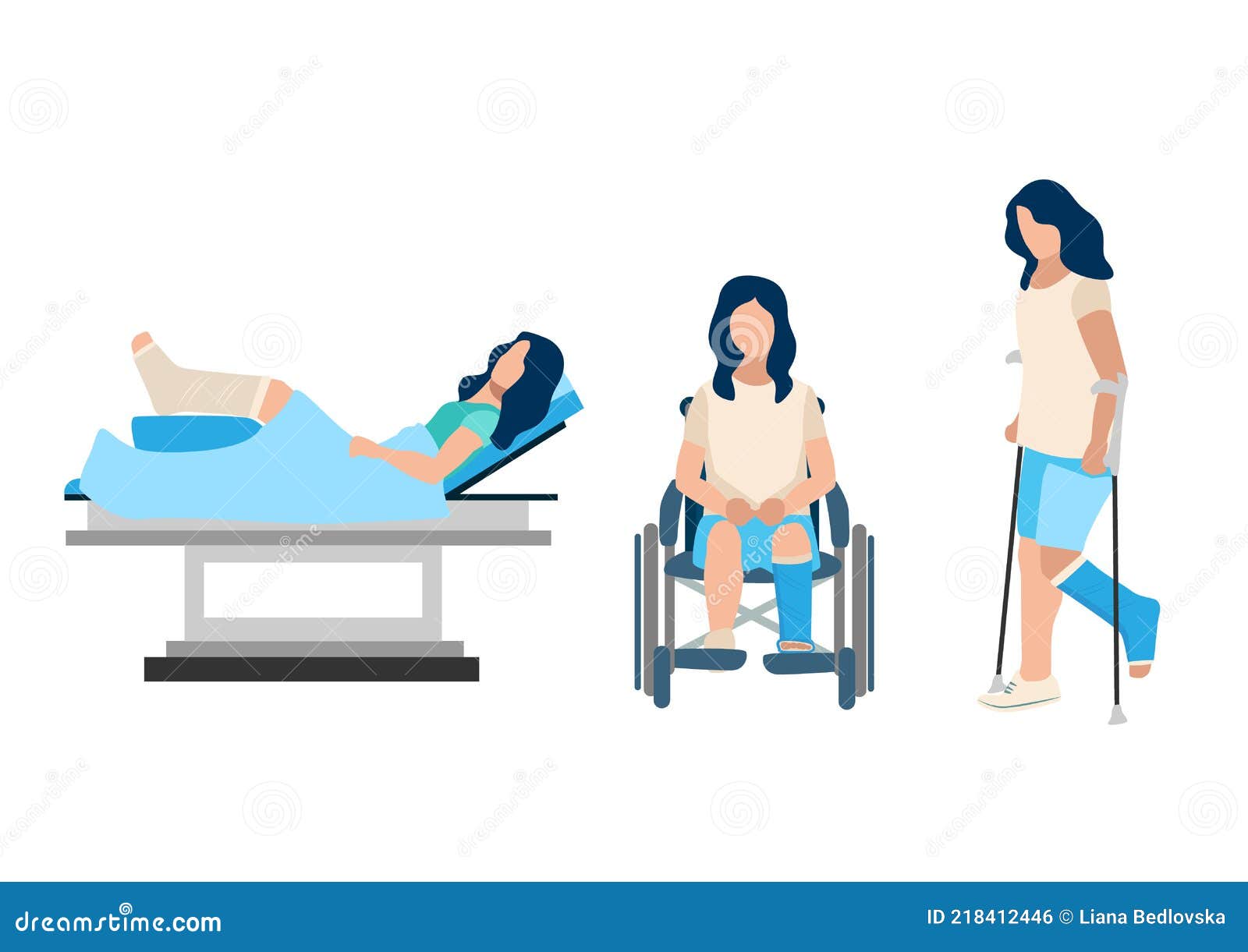 The Girl Has A Plaster Cast On Her Arm. Fracture. Vector Cartoon ...