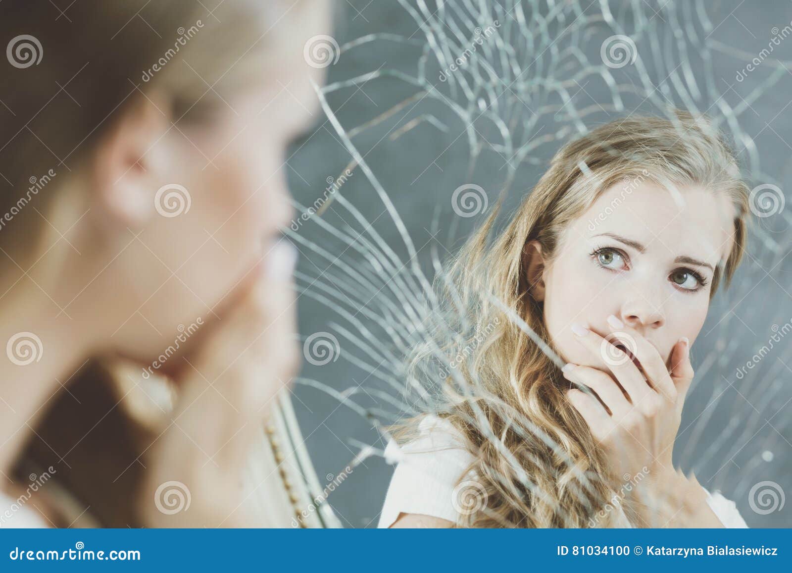 Girl and broken mirror stock photo. Image of breakdown - 81034100