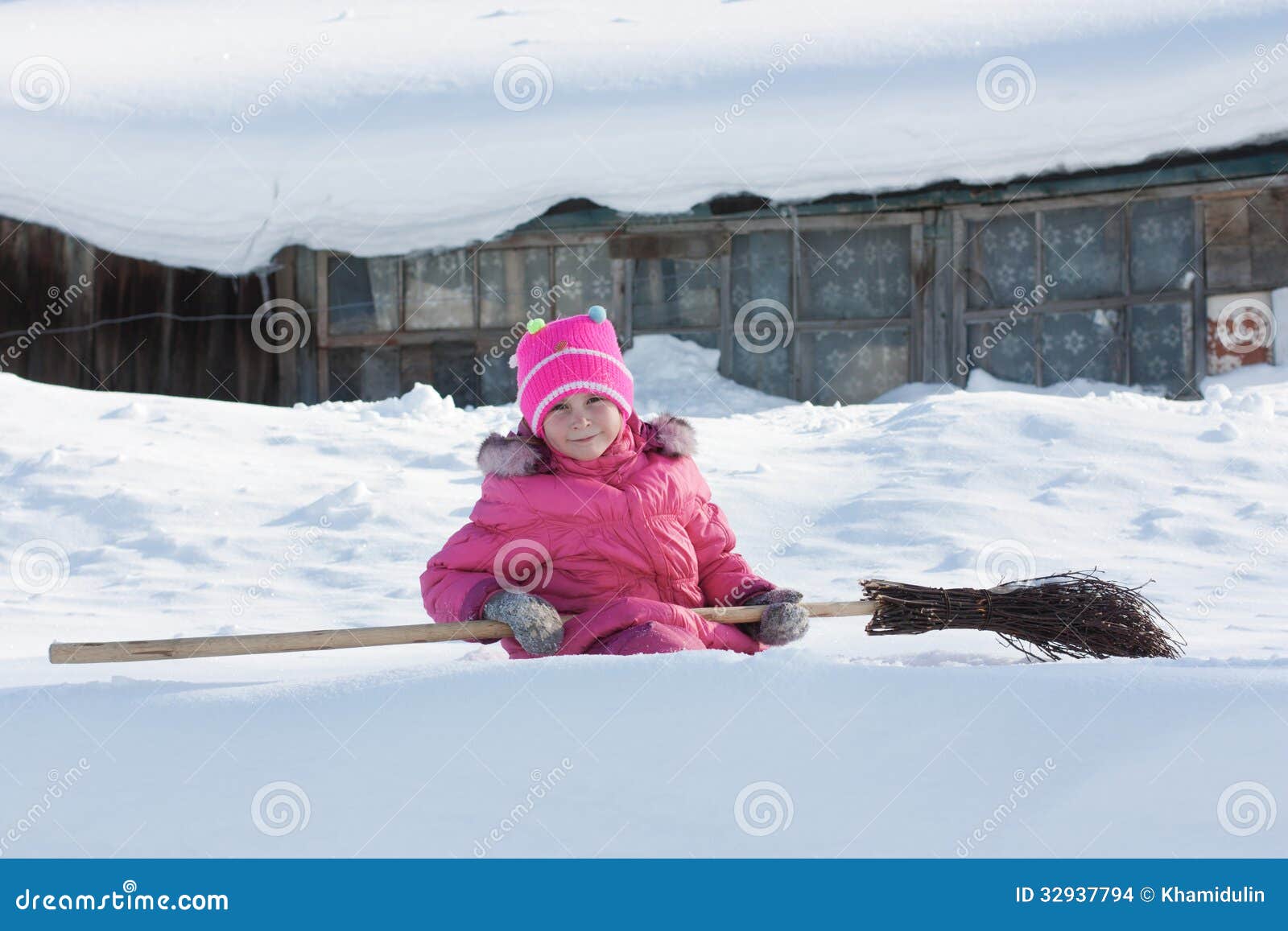 Girl with a broom stock photo. Image of broom, girl, nature - 32937794