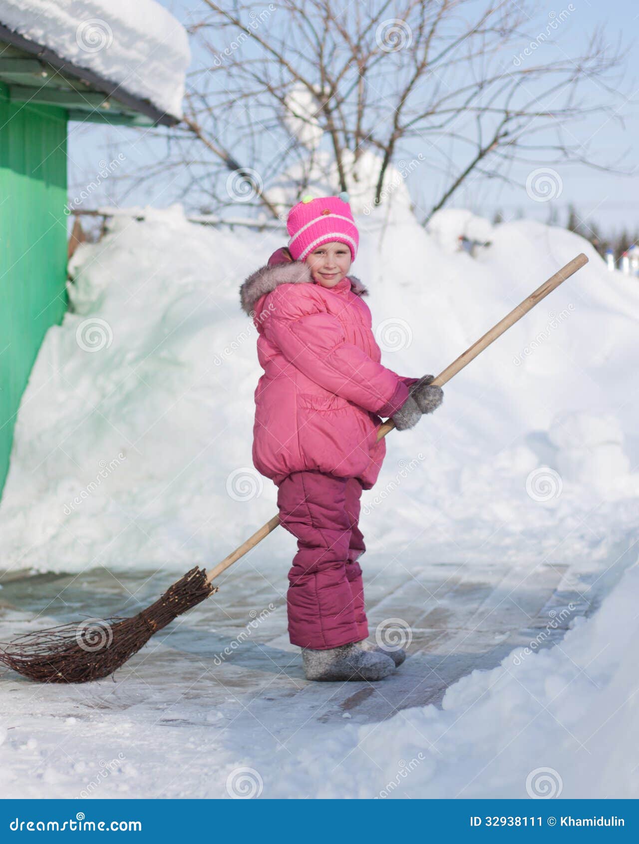 Girl with a broom stock image. Image of childhood, russia - 32938111