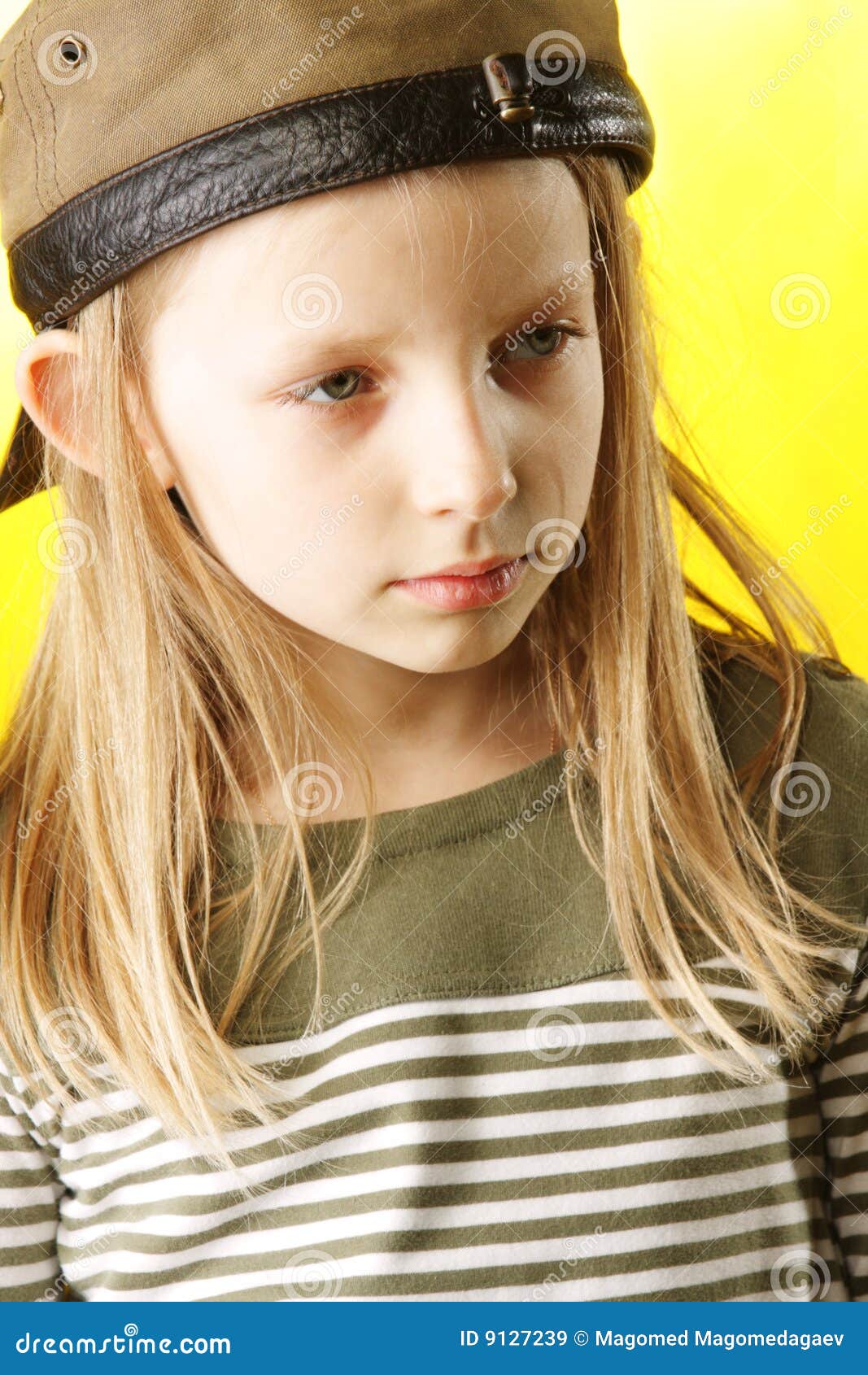 Girl in brown cap stock image. Image of yellow, girl, vertical - 9127239
