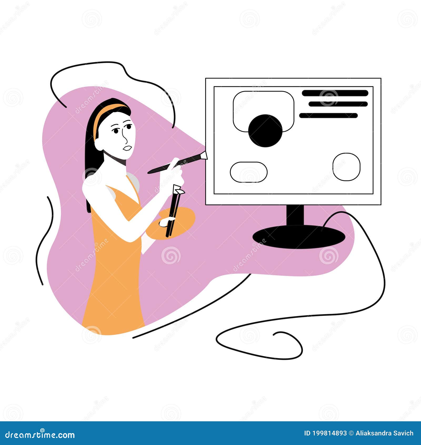 Girl with Brushes, Artist Create Websites, Web Designer Concept ...