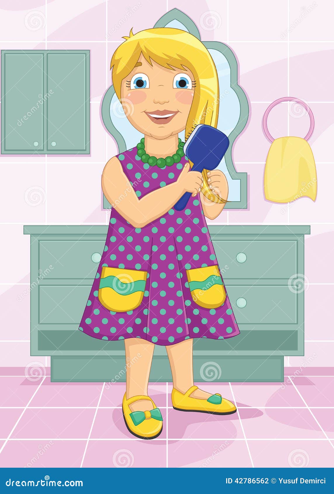 Girl Brushing Hair Vector Illustration Stock Vector - Illustration of ...