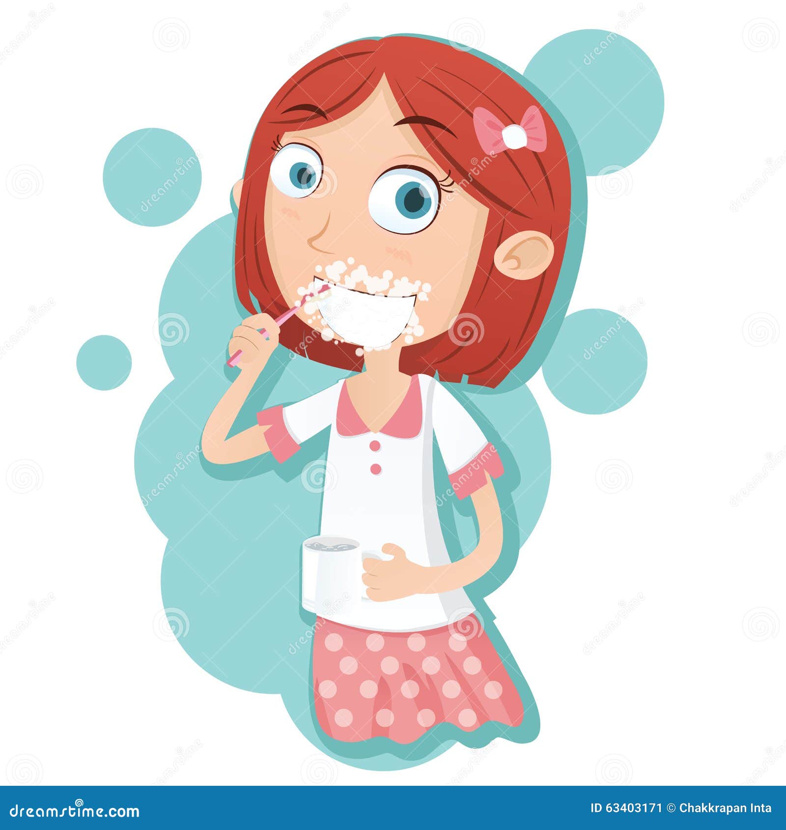 Girl brushing her teeth stock vector. Illustration of dental - 63403171