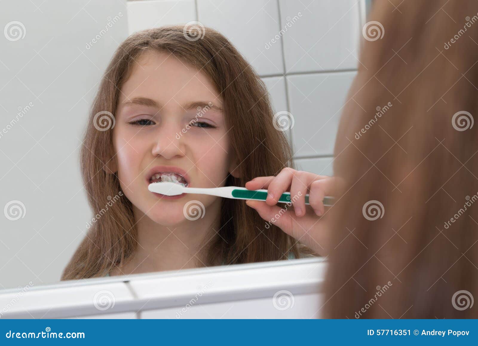 Girl Brushing Teeth stock image. Image of close, cleaning - 57716351