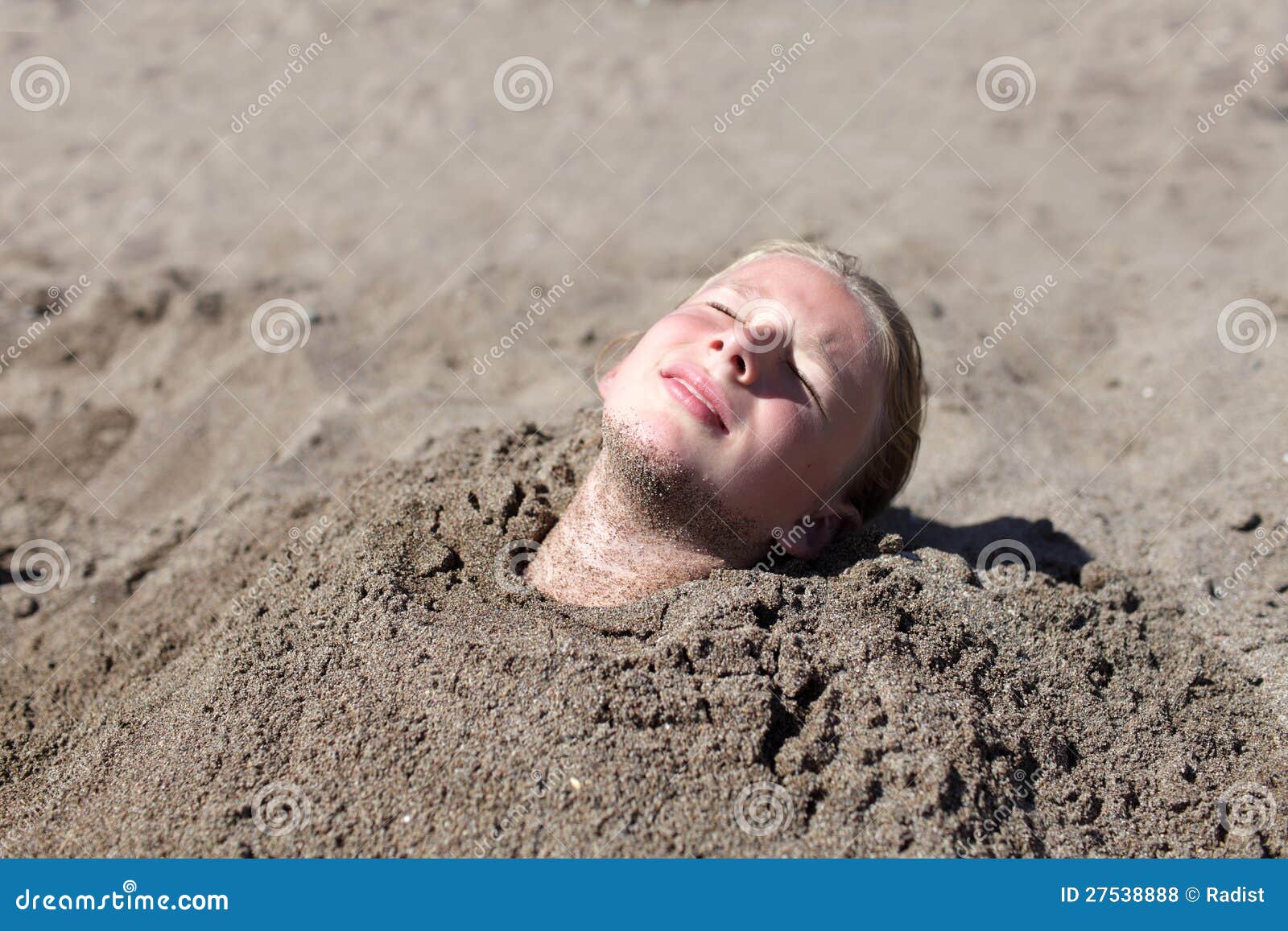 Girl buried in sand stock photo. Image of hair, beauty - 27538888