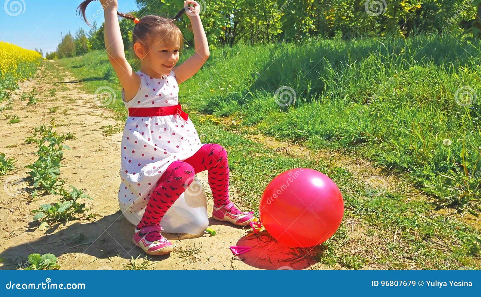 Girl bursting balloons stock image. Image of burst, emotional - 96807679