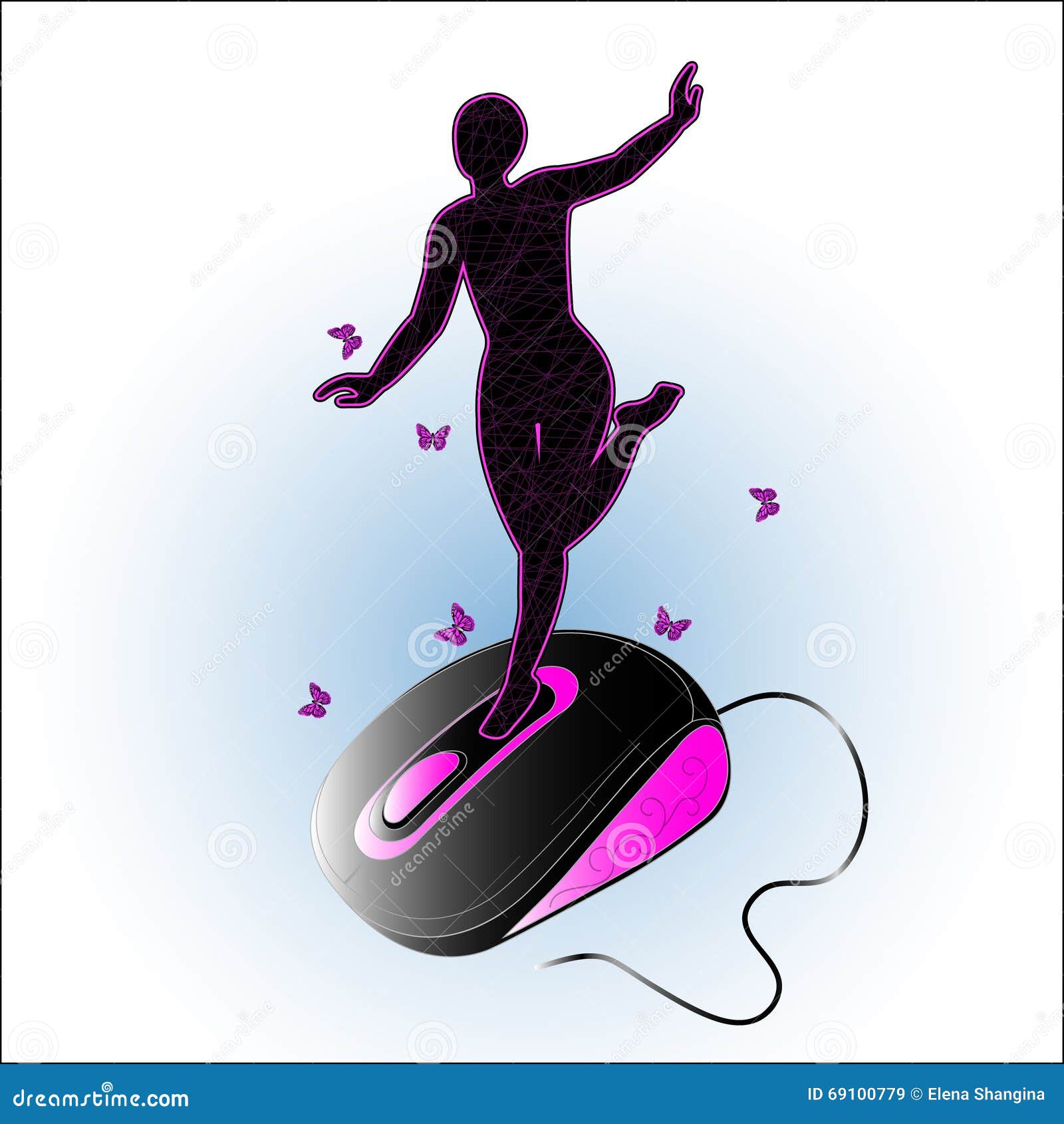 The Girl with Butterflies on a Computer Mouse. Stock Vector ...