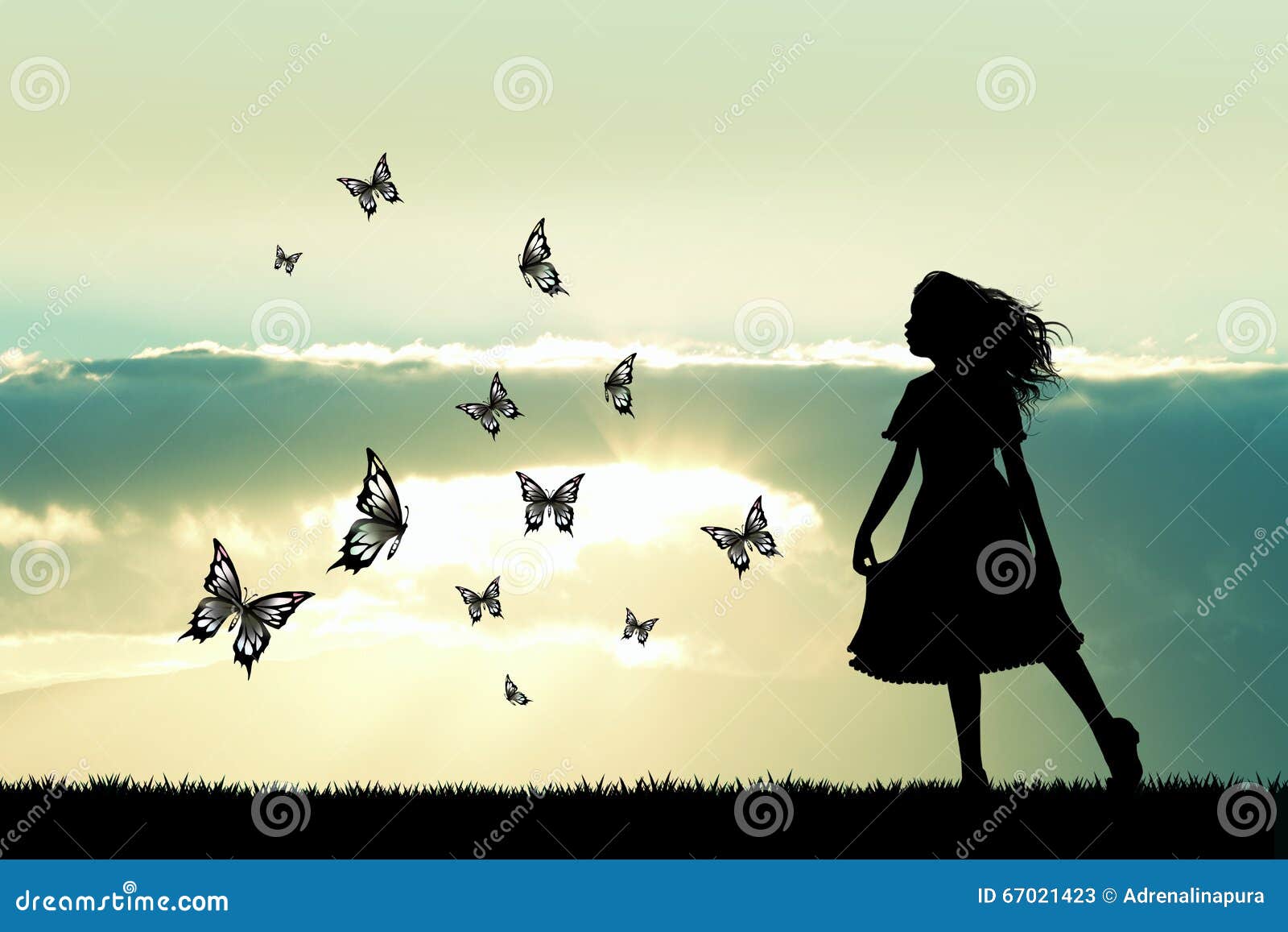Girl and butterflies stock illustration. Illustration of carefree ...