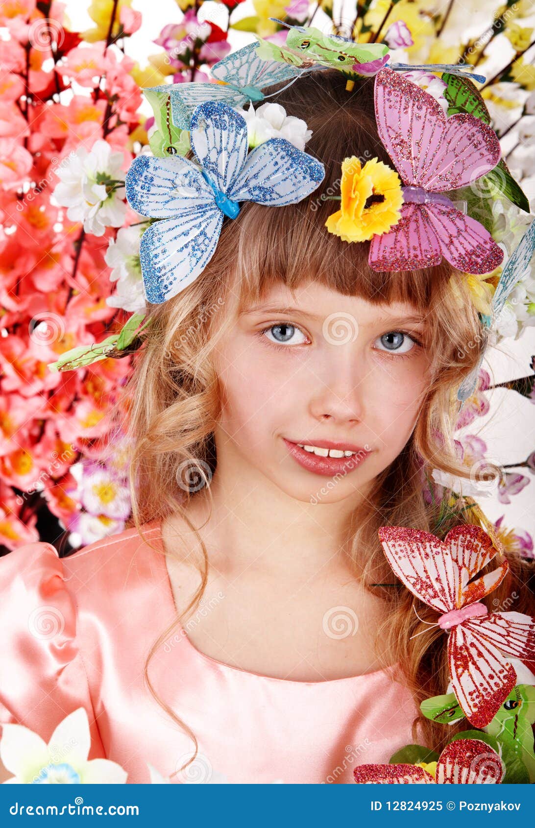 Girl with Butterfly and Flower. Stock Image - Image of caucasian ...