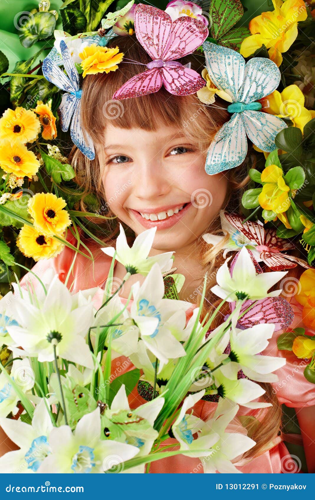 Girl with Butterfly and Flower. Stock Image - Image of hairdo, love ...