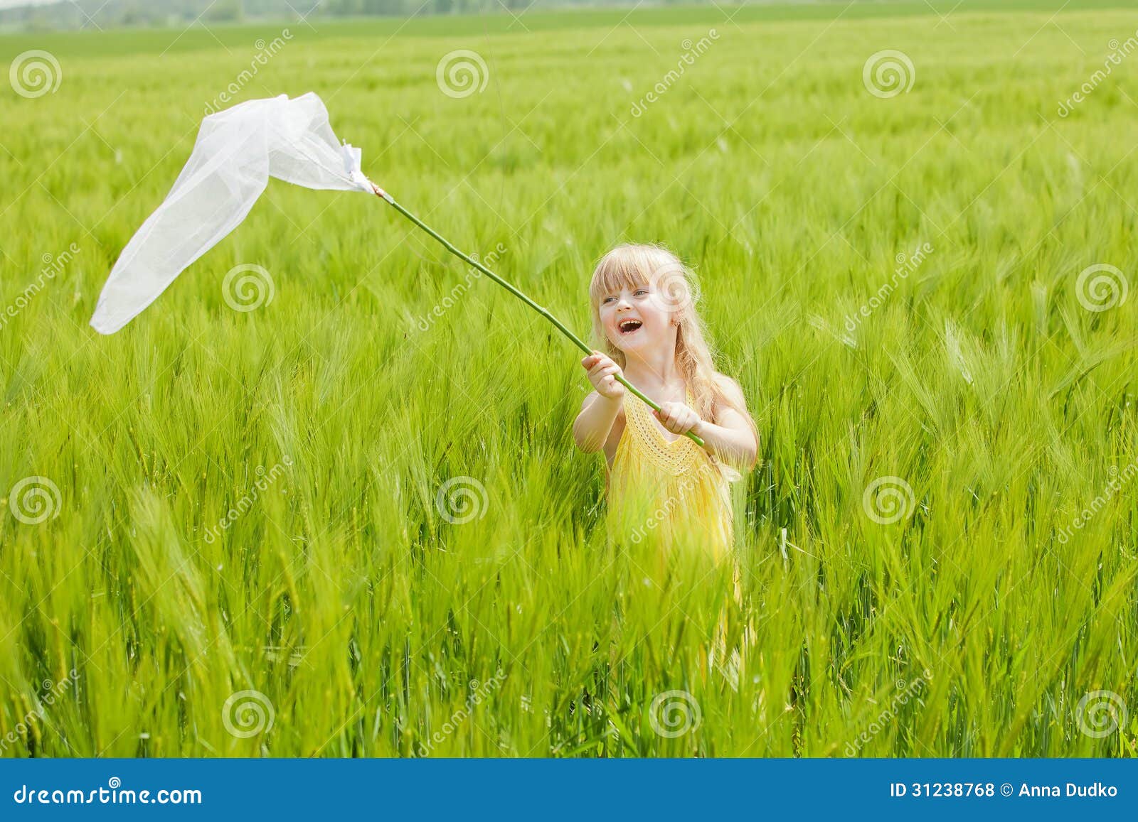 Girl with Butterfly Net Having Fun Stock Photo - Image of garden ...