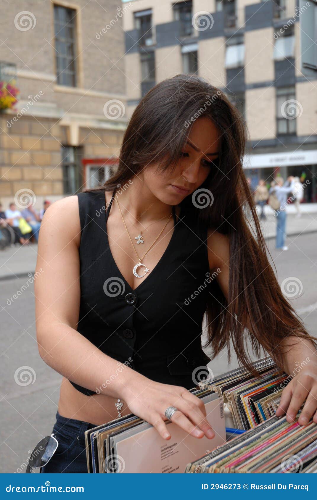 Girl buying records. stock image. Image of lifestyle, searches - 2946273
