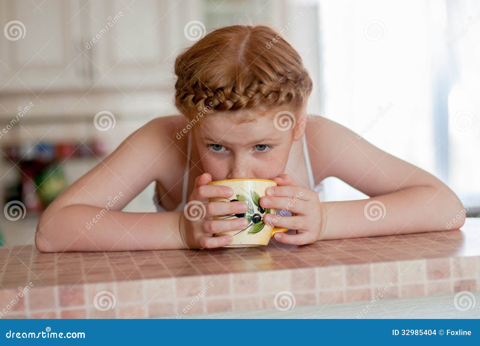 Girl C Cup of Tea in the Kitchen Stock Photo - Image of lifestyle ...
