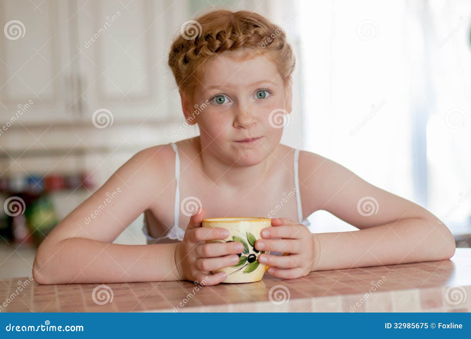 Girl C Cup of Tea in the Kitchen Stock Image - Image of indoors ...