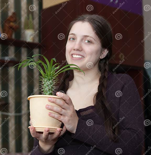 Girl with cactus stock photo. Image of flower, happy, nature - 9831788