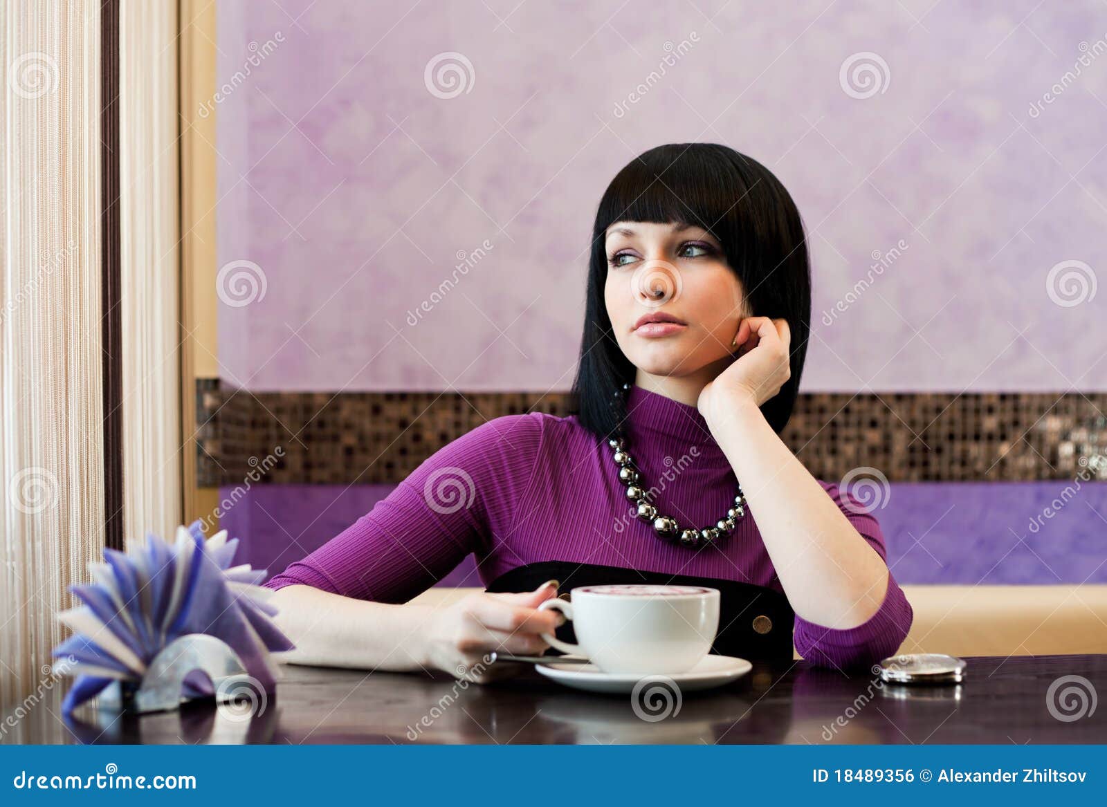 Girl in cafe stock photo. Image of drink, shop, mocha - 18489356