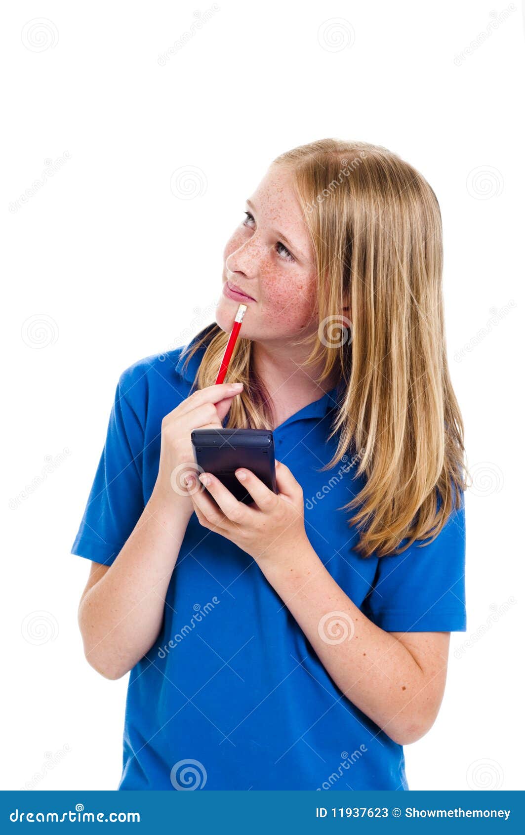 Girl and calculator stock image. Image of puzzled, subtract - 11937623
