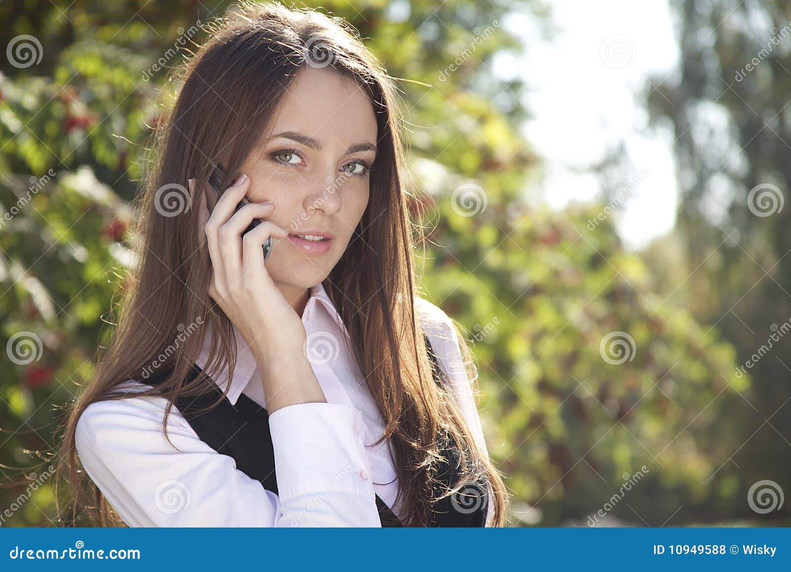 Girl Call by Phone and Smile Stock Photo - Image of outdoor, face: 10949588