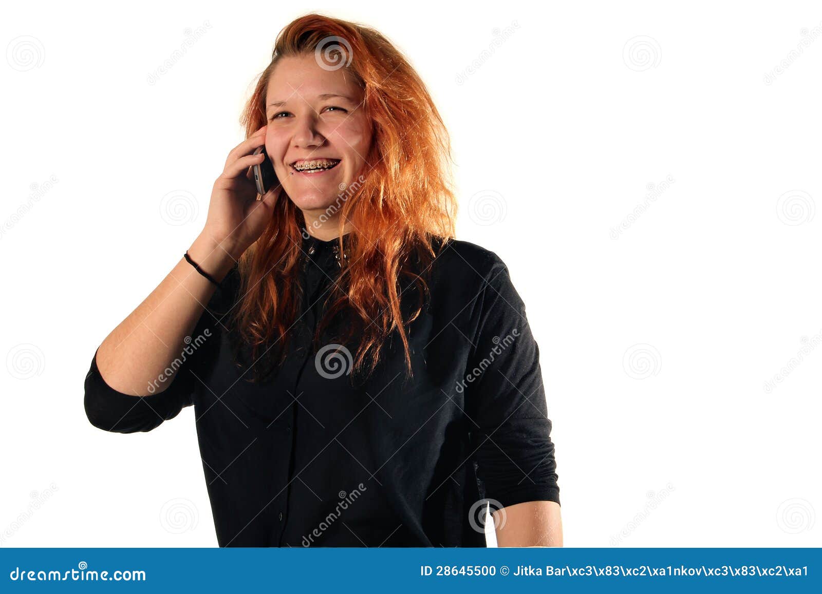 Girl calling stock photo. Image of curly, call, happiness - 28645500
