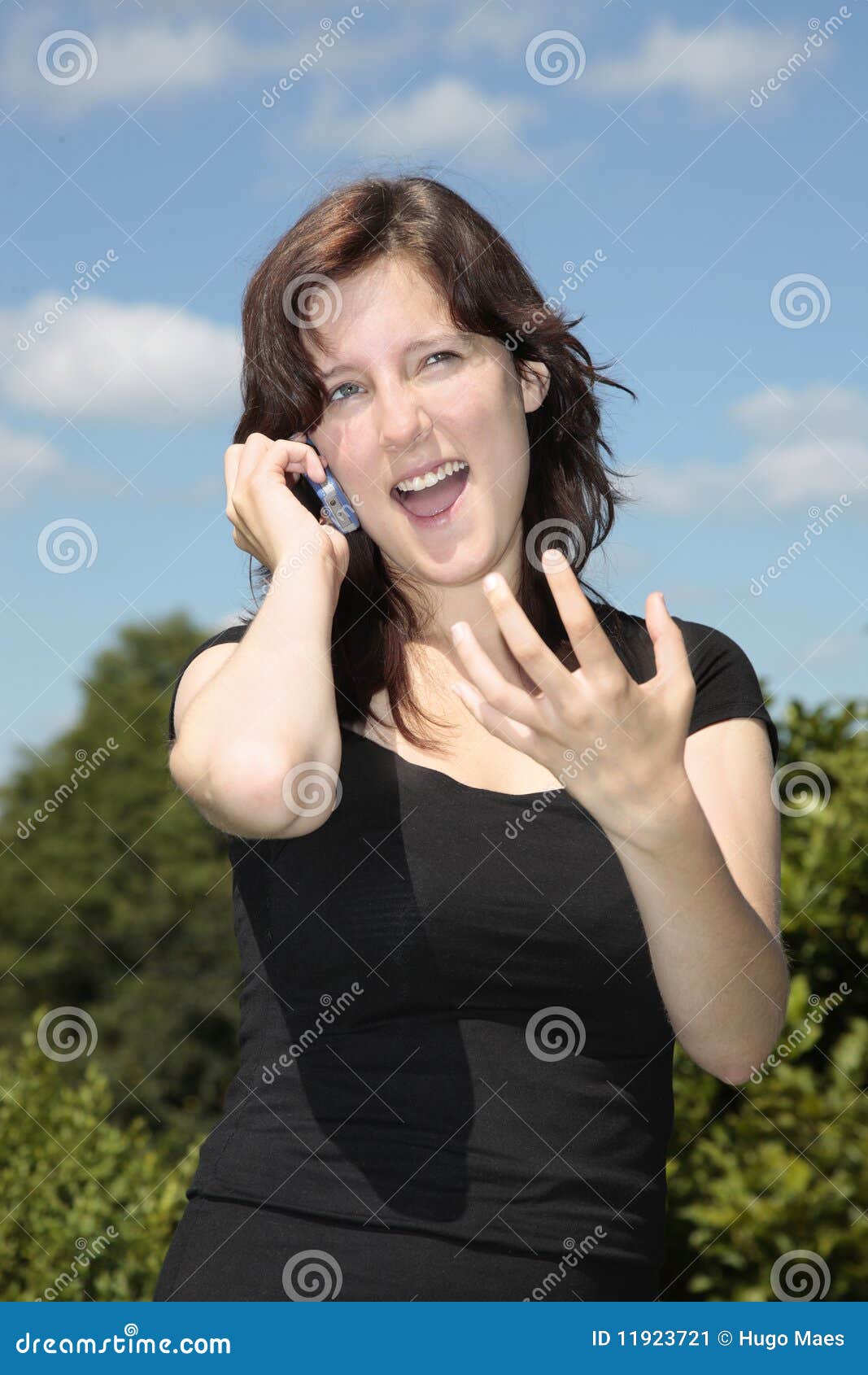 Girl Calling by Cell Phone Gesturing W Hand Stock Image - Image of ...