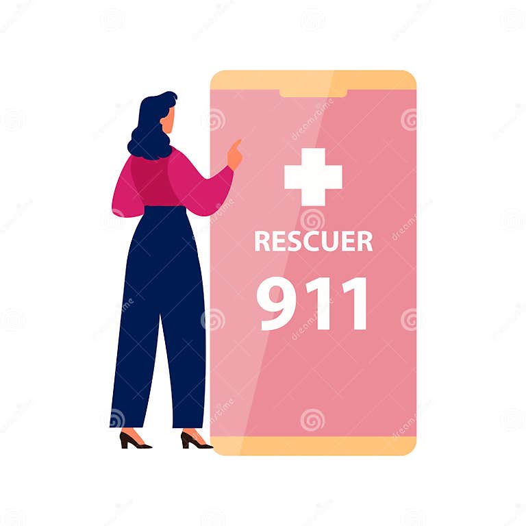 Girl is Calling 911 Online on Mobile Stock Illustration - Illustration of hand, flat: 335400888