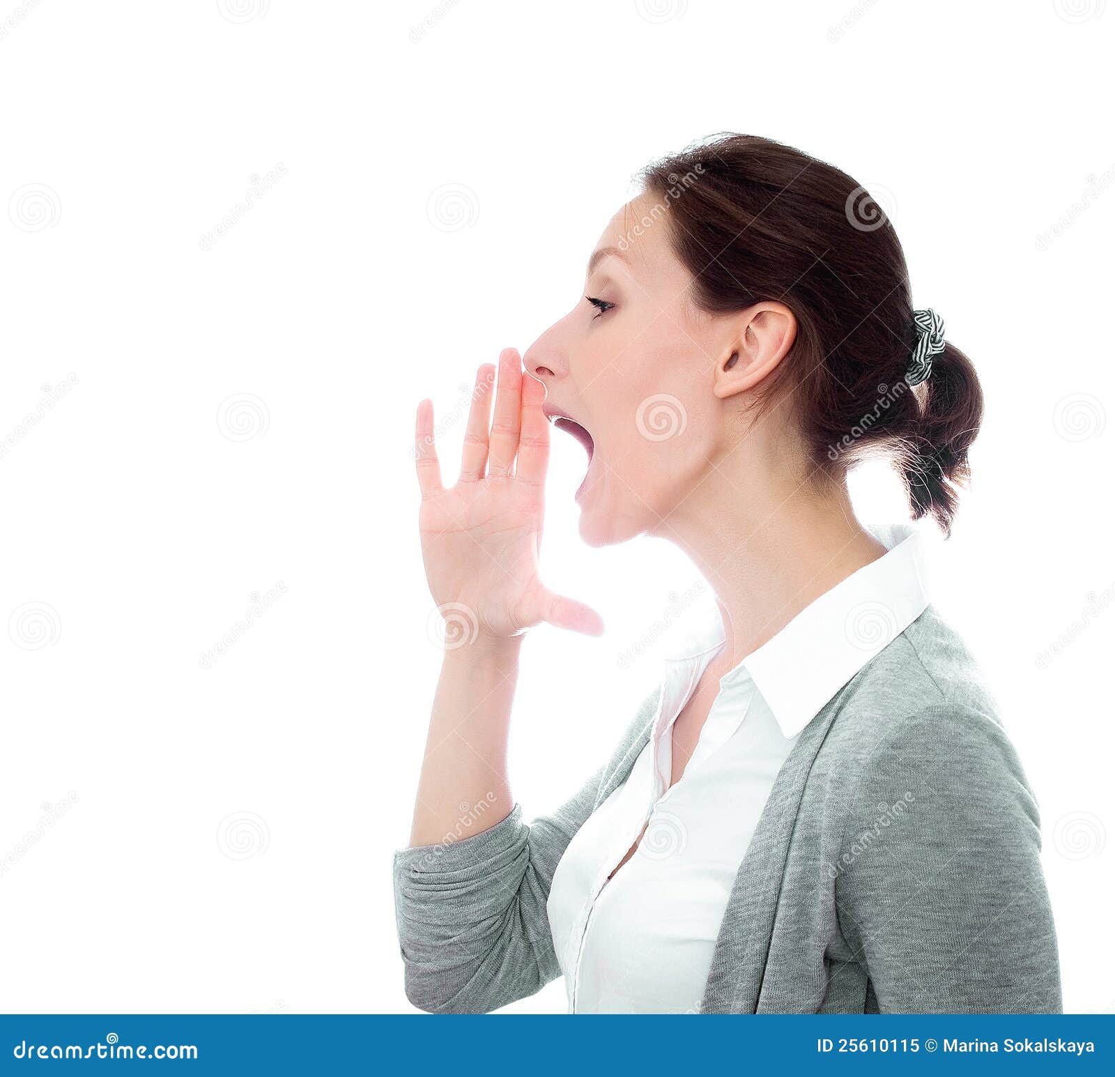 Girl Calling Yelling Isolated White Copy Space Stock Image - Image of ...