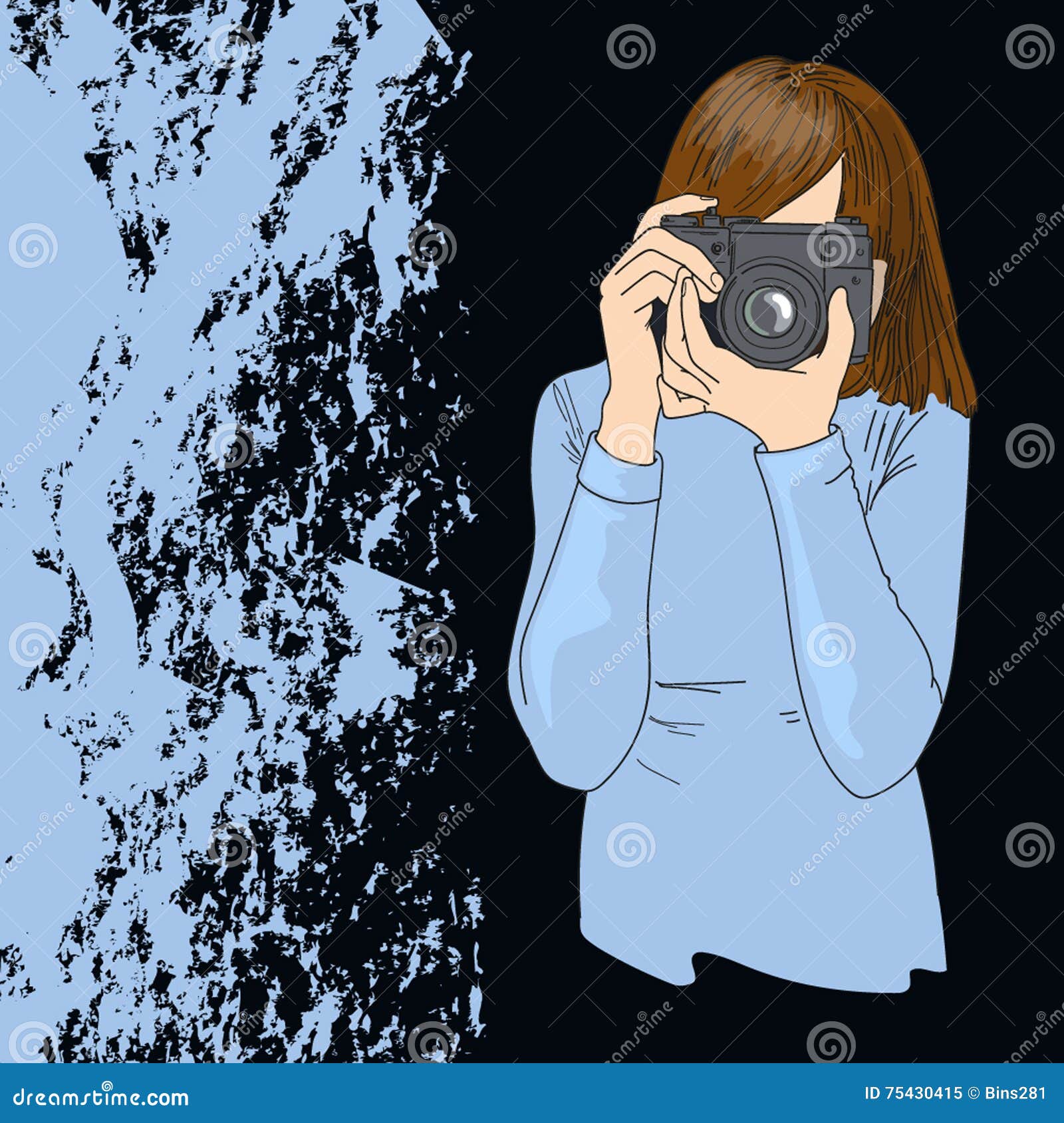 Girl with camera stock vector. Illustration of girl, camera - 75430415